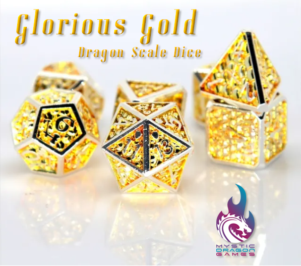 GLORIOUS GOLD - METAL DRAGON SCALE DICE – Mystic Dragon Games
